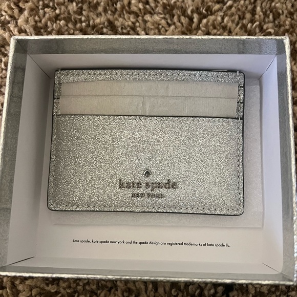 kate spade | Accessories | Kate Spade Shimmy Glitter Card Case Silver ...